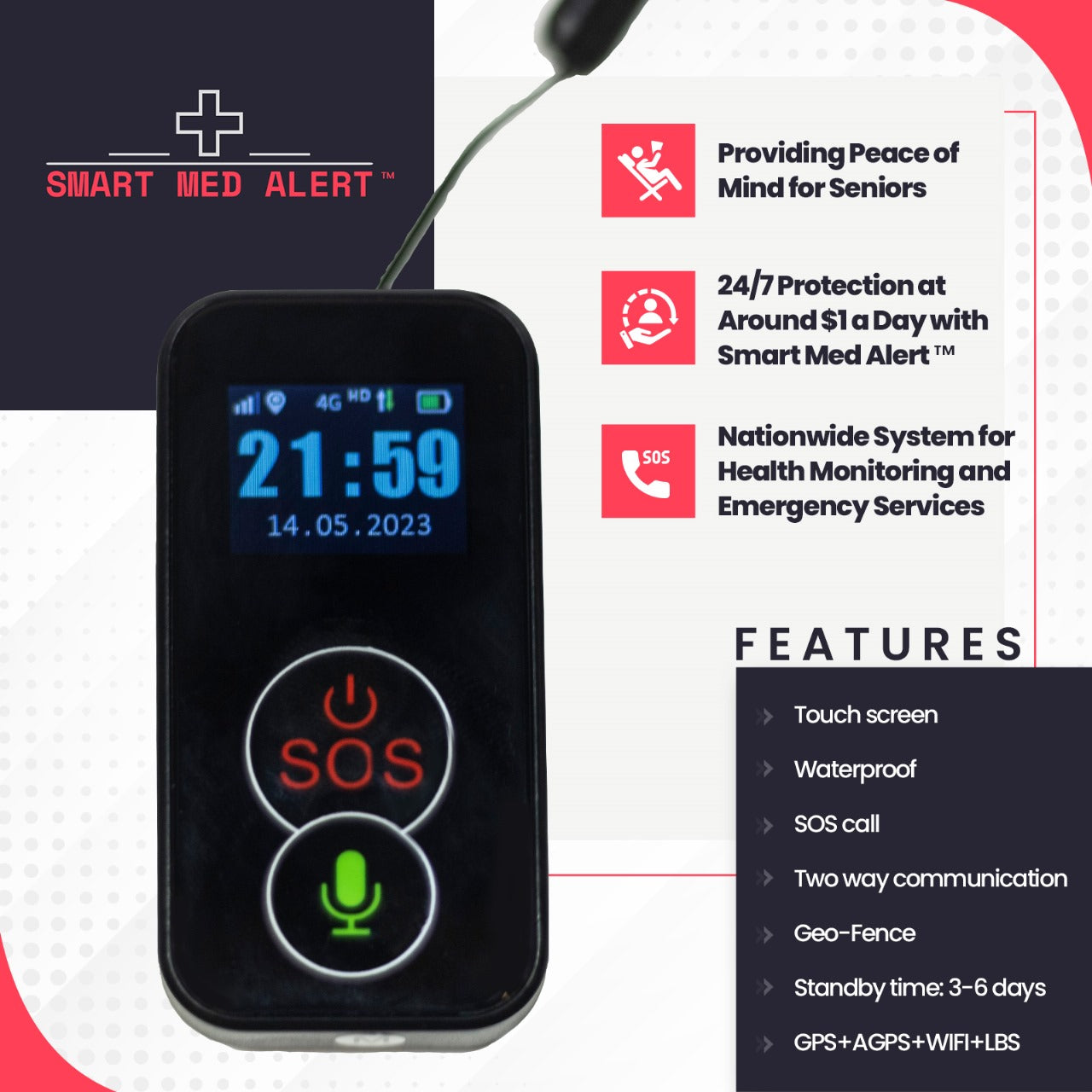 Cellular Medical Alert Pendant | Elderly Alert Device | SmartMed Alert ...